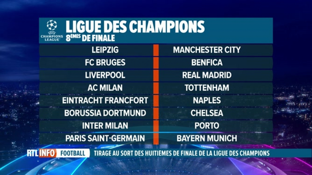 Ligue des Champions: belles affiches pour les huitièmes de finale | RTL ...